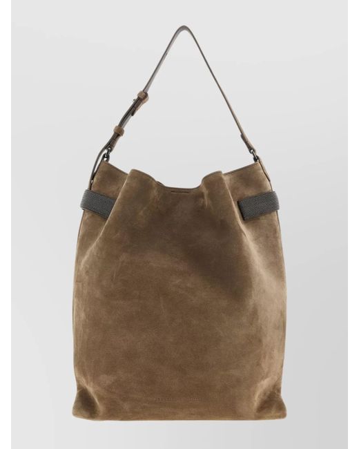 Brunello Cucinelli Suede Shoulder Bag Top Handle Design in Natural | Lyst