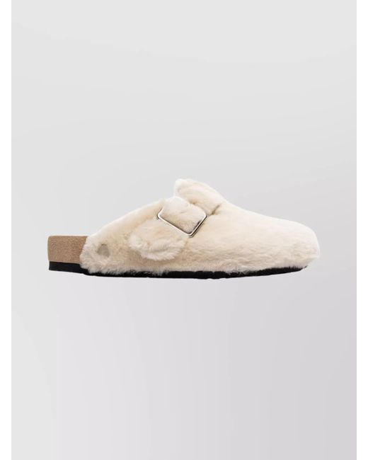Birkenstock Shearling Open Back Flat Clogs in White | Lyst UK