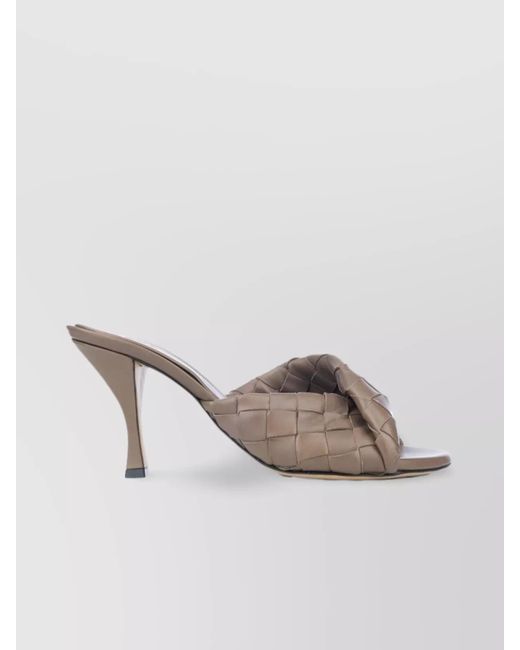 Bottega Veneta Open Toe Woven Design Mules in Gray | Lyst