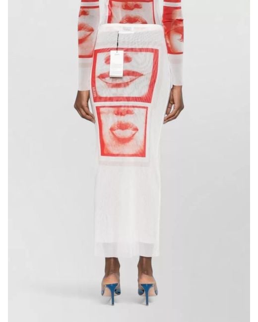 Jean Paul Gaultier Midi Skirt Sheer Silk Graphic Design in White | Lyst UK
