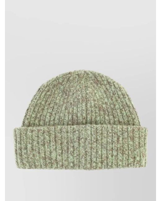Ganni Wool Mohair Beanie Hat Ribbed Turn Up in Green | Lyst UK