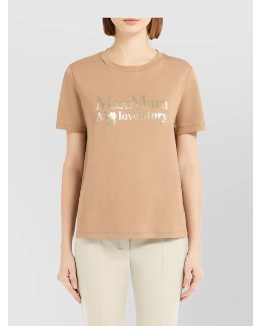 Max Mara Crew-Neck Metallic Signature T-Shirt in Natural | Lyst