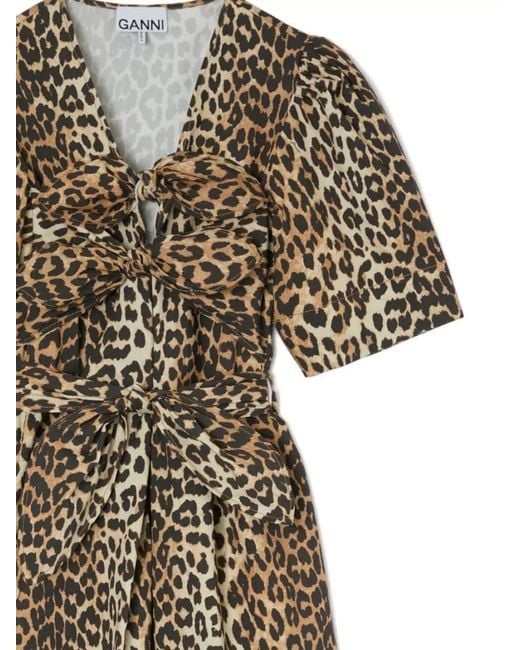 Ganni Organic Cotton Mini Dress Leopard Knot | Lyst UK
