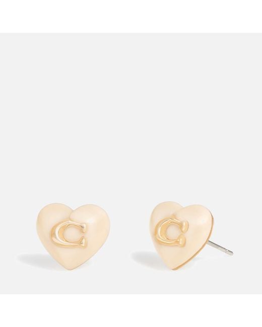 COACH Heart Resin Gold-tone Stud Earrings in Natural | Lyst