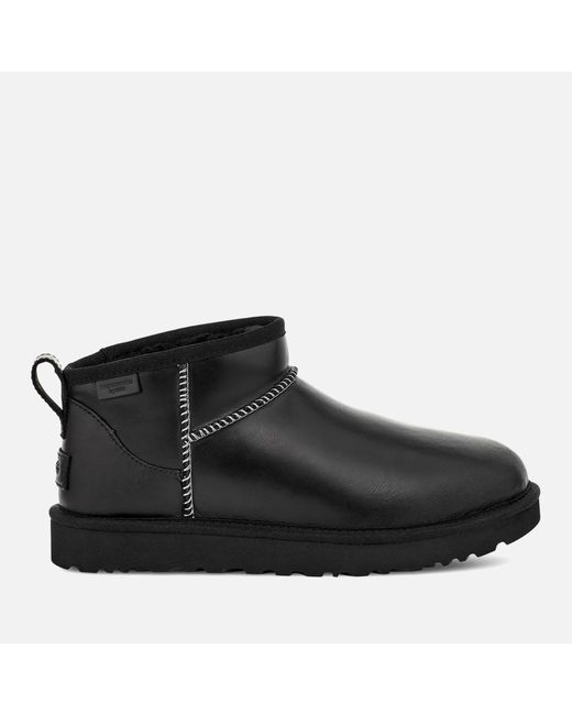 UGG Classic Ultra Mini Leather Boots in Black | Lyst
