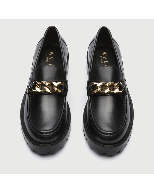 Walk London Clara Leather Loafers in Black | Lyst