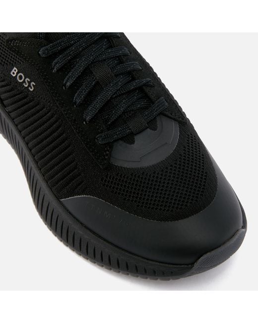 BOSS Boss Jonah Runn Mesh And Faux Leather Trainers in Black for Men | Lyst