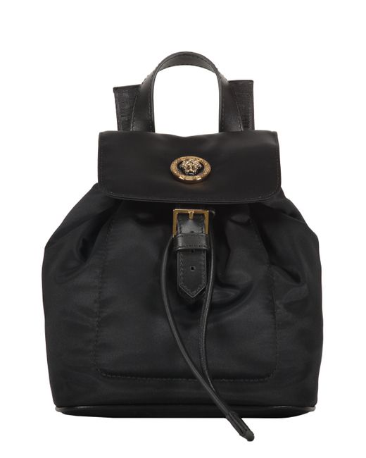 Versace Logo Detail Nylon Backpack in Black | Lyst