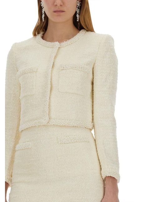 Self-Portrait Boucle Loop Jacket With Pearls in Natural | Lyst