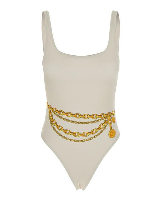 Versace One-Piece Swimsuit With Chain Print in White | Lyst