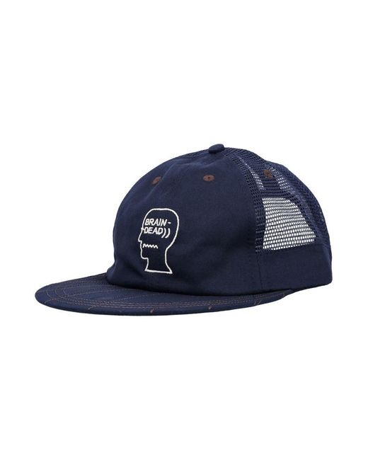 Brain Dead Logohead Long Brim Mesh Panel Cap in Blue for Men | Lyst
