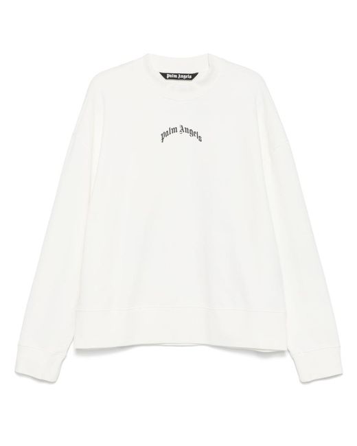 Palm Angels Back Curved Logo Crew in White for Men | Lyst