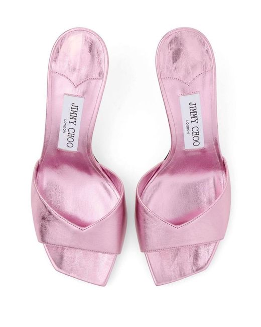 Jimmy Choo Metallic Leather Sky 70 Sandals Shoes in Pink | Lyst