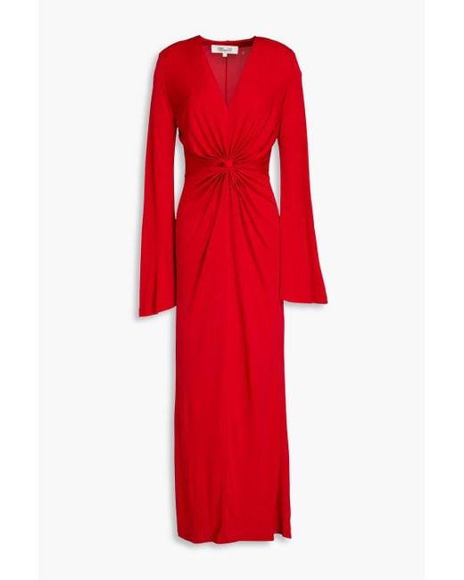 Diane von Furstenberg Lauren Knotted Jersey Maxi Dress in Red | Lyst