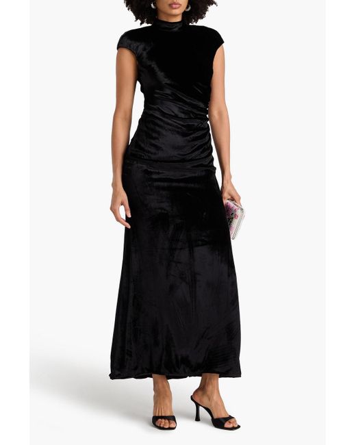 STAUD Tina Ruched Cutout Crushed-Velvet Maxi Dress in Black | Lyst UK