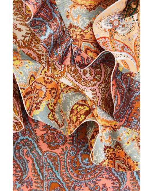 Zimmermann Devi One Shoulder Ruffled Paisley Print Swimsuit In Pink Lyst