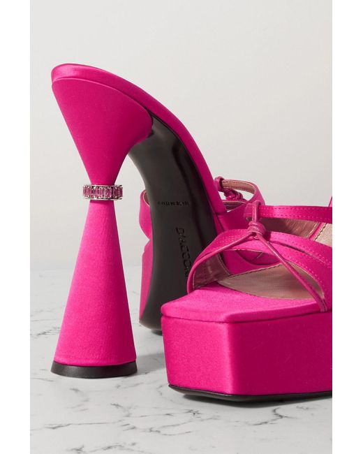 D'Accori Sienna Leather-trimmed Embellished Satin Platform Mules in ...
