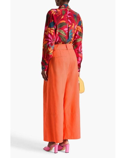 FARM Rio Belted Lyocell And Cotton-blend Wide-leg Pants in Orange | Lyst UK