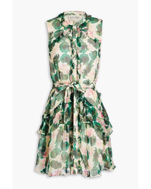 Saloni Tilly Ruffled Floral Print Silk Georgette Mini Dress In Natural