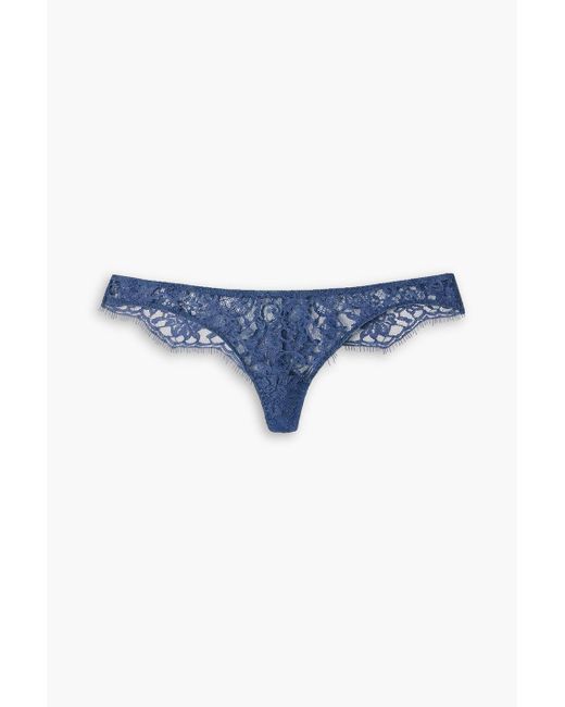 Coco De Mer London Hera Leavers Lace Low Rise Thong In Blue Lyst Uk