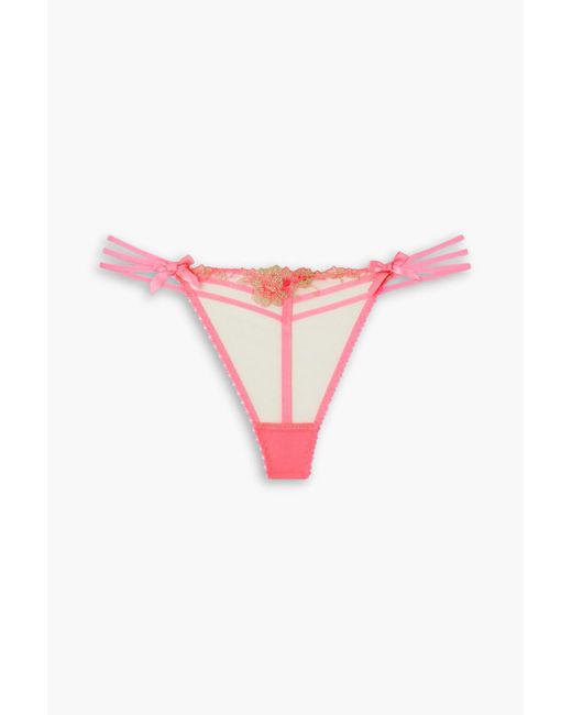 Agent Provocateur Tessy Bow-embellished Embroidered Tulle Thong in Pink ...