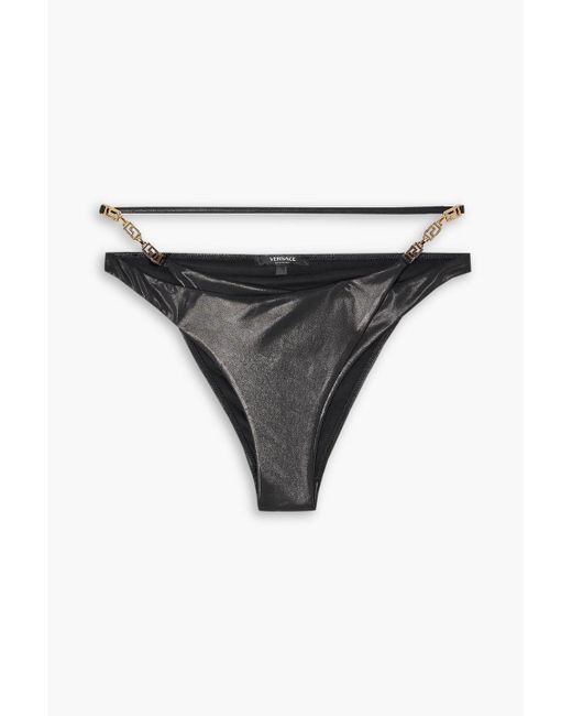 Versace Embellished Cutout Metallic Bikini Briefs in Gray | Lyst