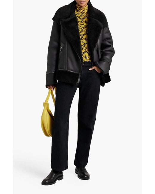 Dom Goor Snoopy Shearling Biker Jacket in Black | Lyst