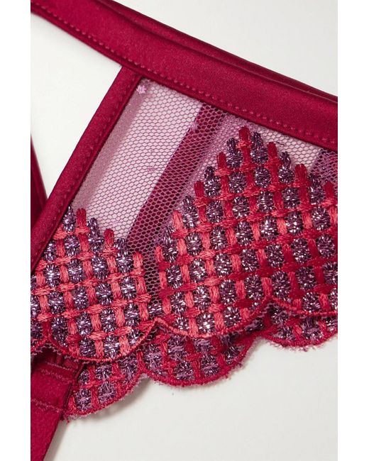 Fleur du Mal Silk Satin-trimmed Metallic Embroidered Tulle Suspender ...