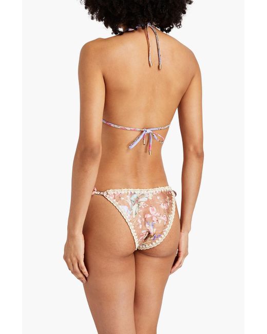Zimmermann Crochet Trimmed Floral Print Triangle Bikini In Brown Lyst