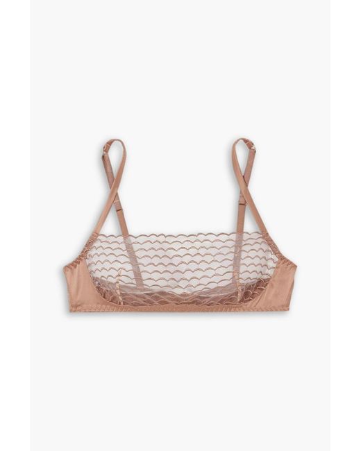COCO DE MER London Talia Satin-trimmed Embroidered Tulle Bra in Natural ...