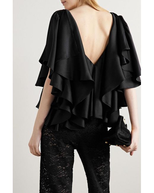 Interior Jane Ruffled Silk-satin Blouse in Black | Lyst