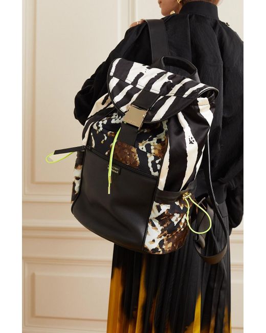 AZ FACTORY Leather-trimmed Zebra-print Twill Backpack in Black | Lyst