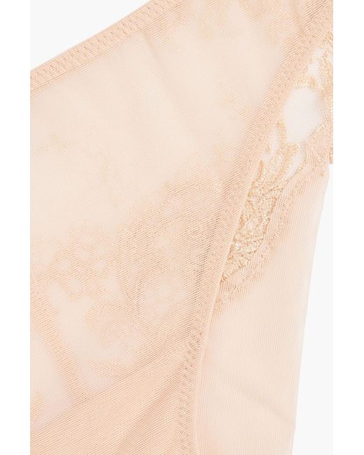 La Perla Lace-trimmed Stretch-tulle Low-rise Briefs in White | Lyst