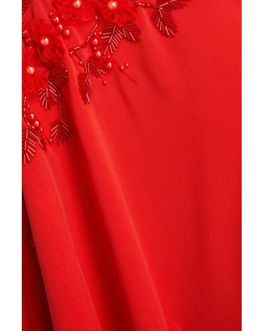 Marchesa Off-the-shoulder Embellished Crepe Gown in Red | Lyst