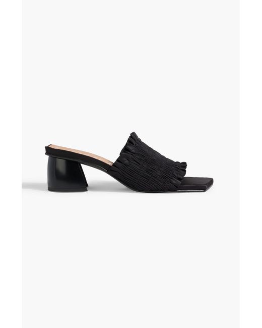 Ganni Shirred Satin Mules in Black | Lyst