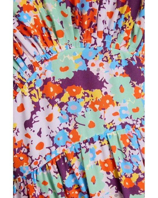 Stine Goya Evelyn Pleated Floral-print Silk Crepe De Chine Midi Dress in Red | Lyst