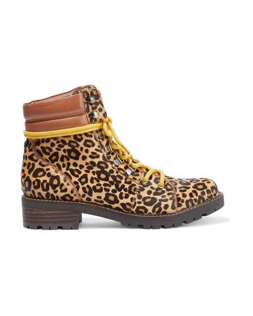 Sam Edelman Tamia Leather Trimmed Leopard Print Calf Hair Ankle Boots