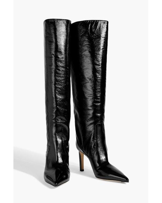 Jimmy Choo Mavis 85 Crinkled Patent-leather Knee Boots in Black | Lyst