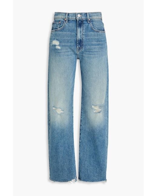 Mother The Lasso Distressed High-Rise Wide-Leg Jeans in Blue | Lyst UK