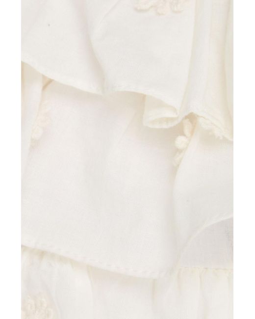 FARM Rio Cropped Ruffled Cotton-mousseliene Top in White | Lyst UK