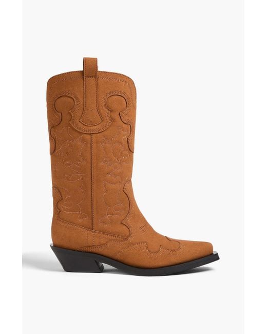 Ganni Brushed Cowboy Boots in Brown | Lyst UK