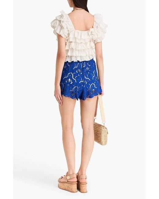 FARM Rio Cropped Ruffled Cotton-mousseliene Top in White | Lyst UK