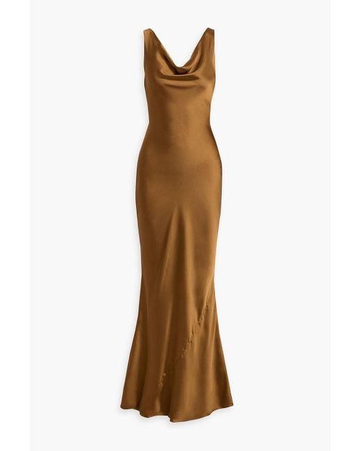 Norma Kamali Maria Draped Satin Gown in Brown | Lyst UK