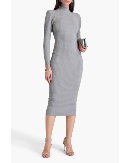 retroféte Aylin Ribbed-knit Turtleneck Midi Dress in Gray | Lyst
