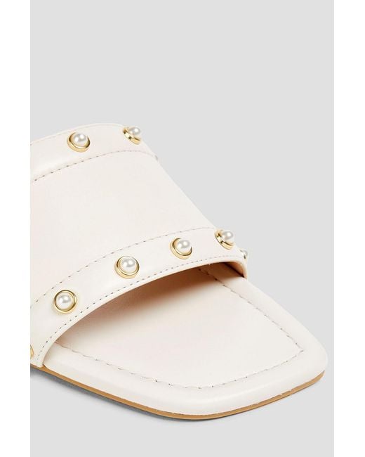 Stuart Weitzman Faux Pearl-Embellished Leather Slides in White | Lyst UK
