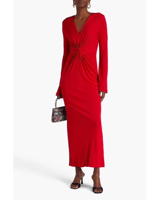 Diane von Furstenberg Lauren Knotted Jersey Maxi Dress in Red | Lyst