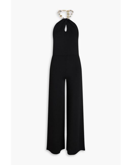 Galvan London Chain-Embellished Stretch-Knit Wide-Leg Jumpsuit in Black ...
