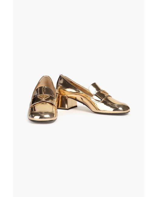 Prada Logo-Embellished Mirrored-Leather Pumps in Metallic | Lyst UK