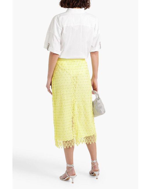 Jonathan Simkhai Karolina Eyelet-Embellished Lace Midi Skirt in Yellow ...