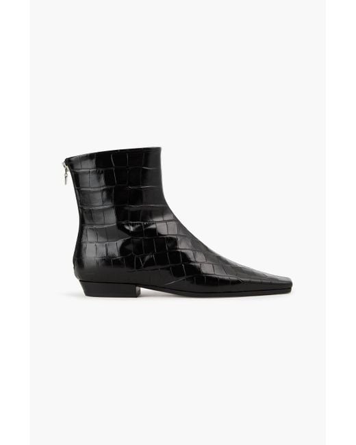 TOTEME Croc-Effect Leather Ankle Boots in Black | Lyst